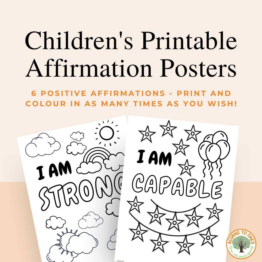 Children's Colouring Pages, 6 Affirmations and Designs to Colour In ...