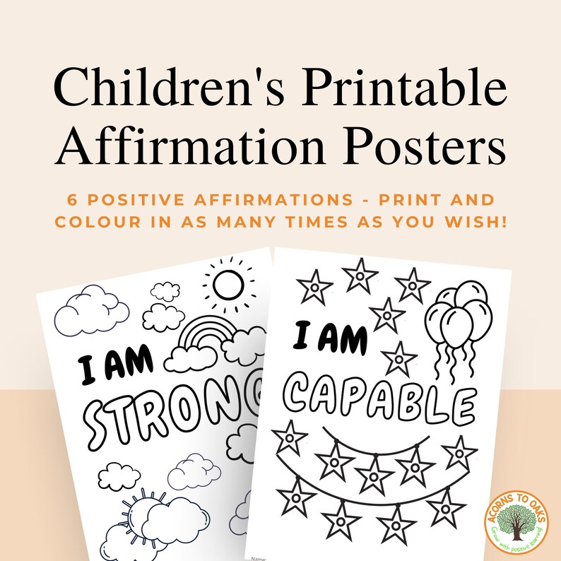 Children's Colouring Pages 6 Affirmations and Designs to - Etsy