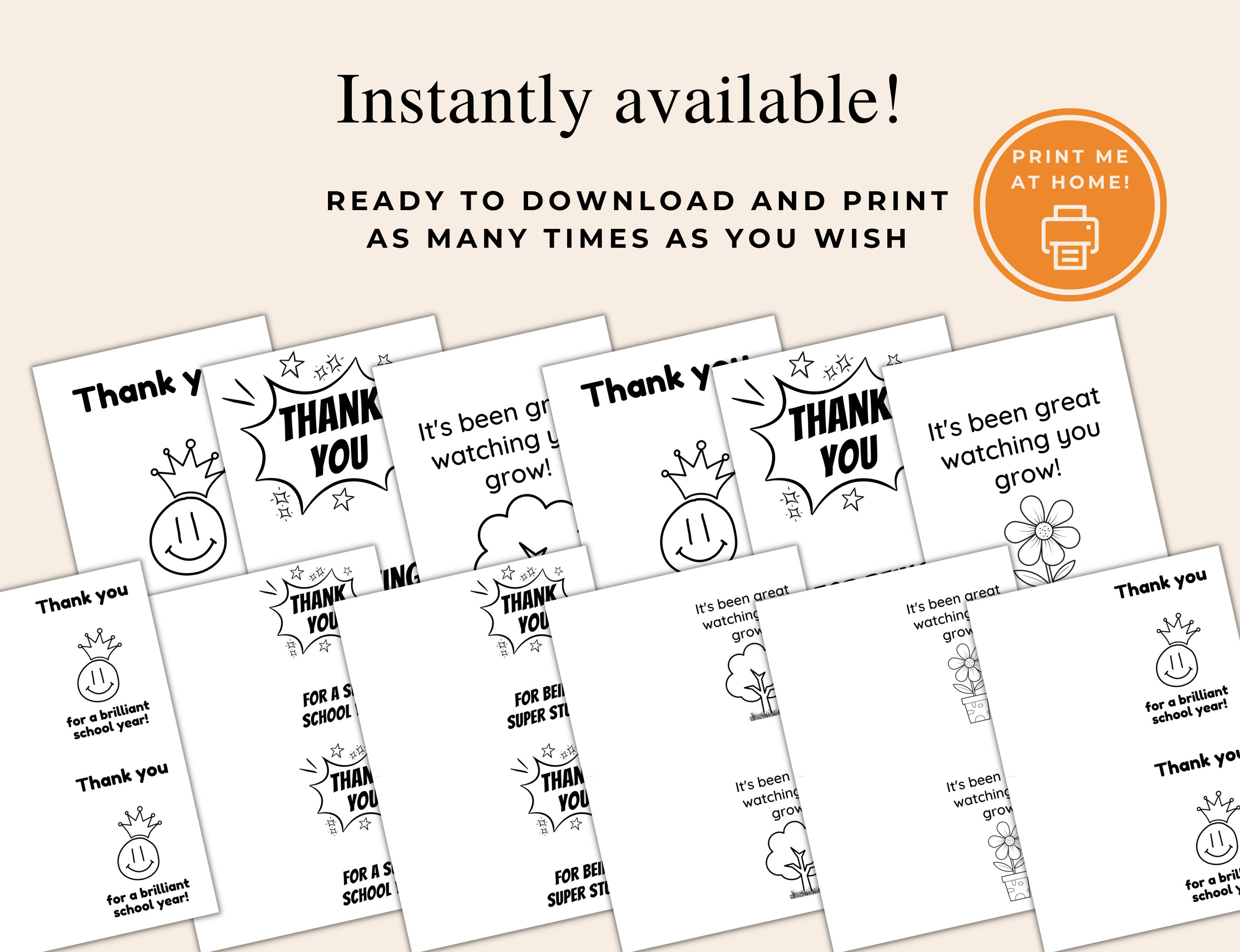 Student Thank You Notes and Cards, Printable End of Year Student Gifts ...