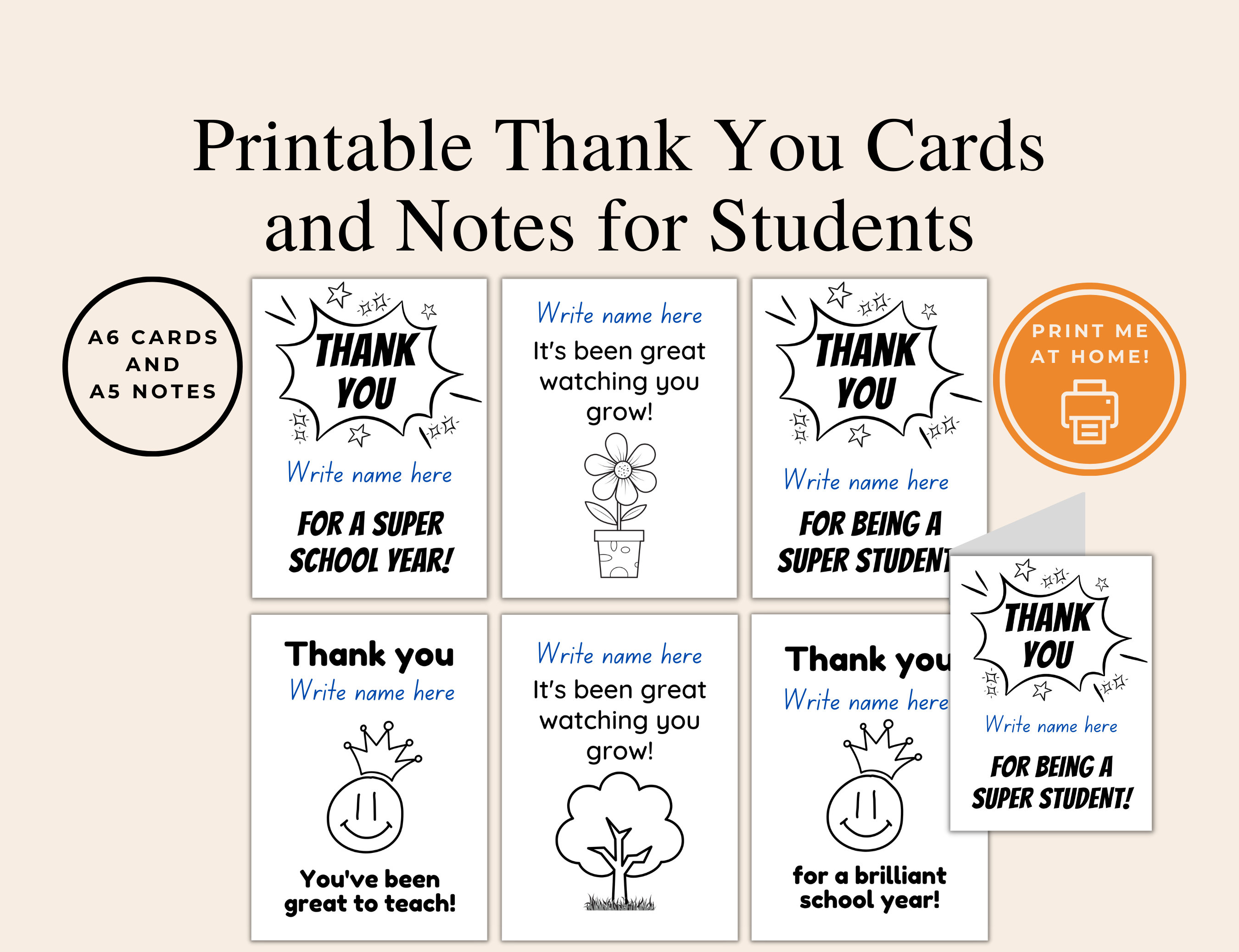 Student Thank You Notes and Cards, Printable End of Year Student Gifts ...