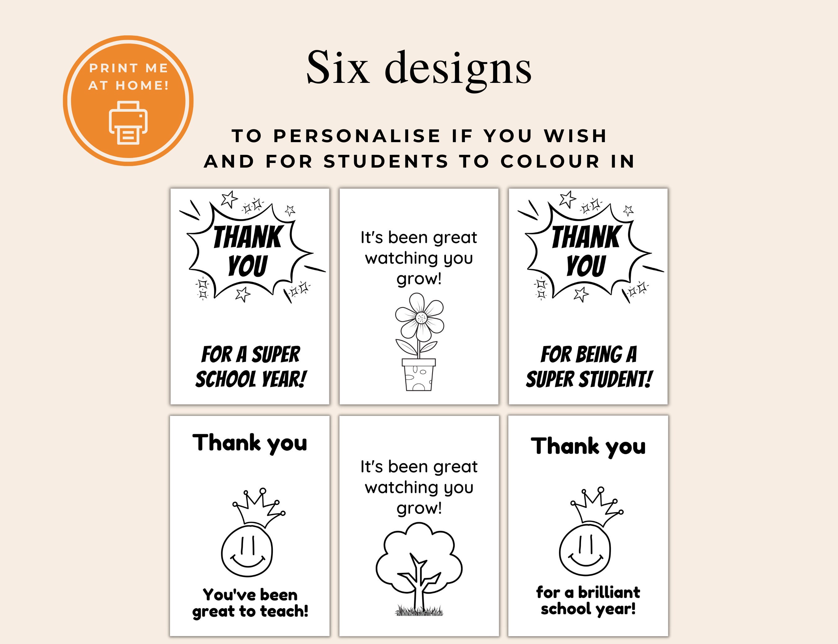 Student Thank You Notes and Cards, Printable End of Year Student Gifts ...