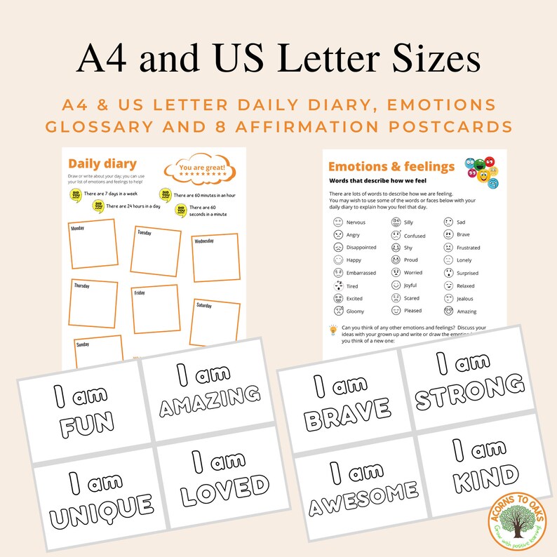 Children's Printable Daily Journal, Drawing Diary, Emotions Glossary ...