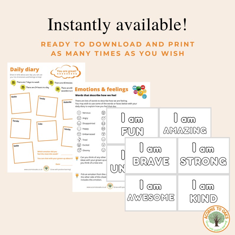 Children's Printable Daily Journal, Drawing Diary, Emotions Glossary ...