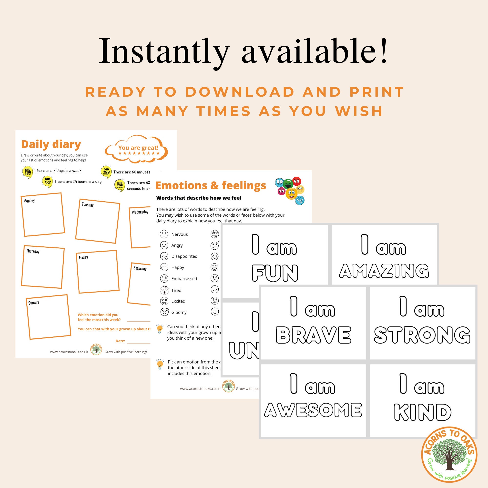 Children's Printable Daily Journal, Drawing Diary, Emotions Glossary ...
