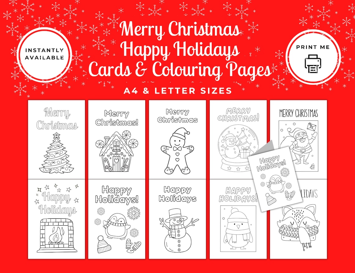 Kids Colouring Christmas Cards, Printable Christmas Crafts, Xmas ...