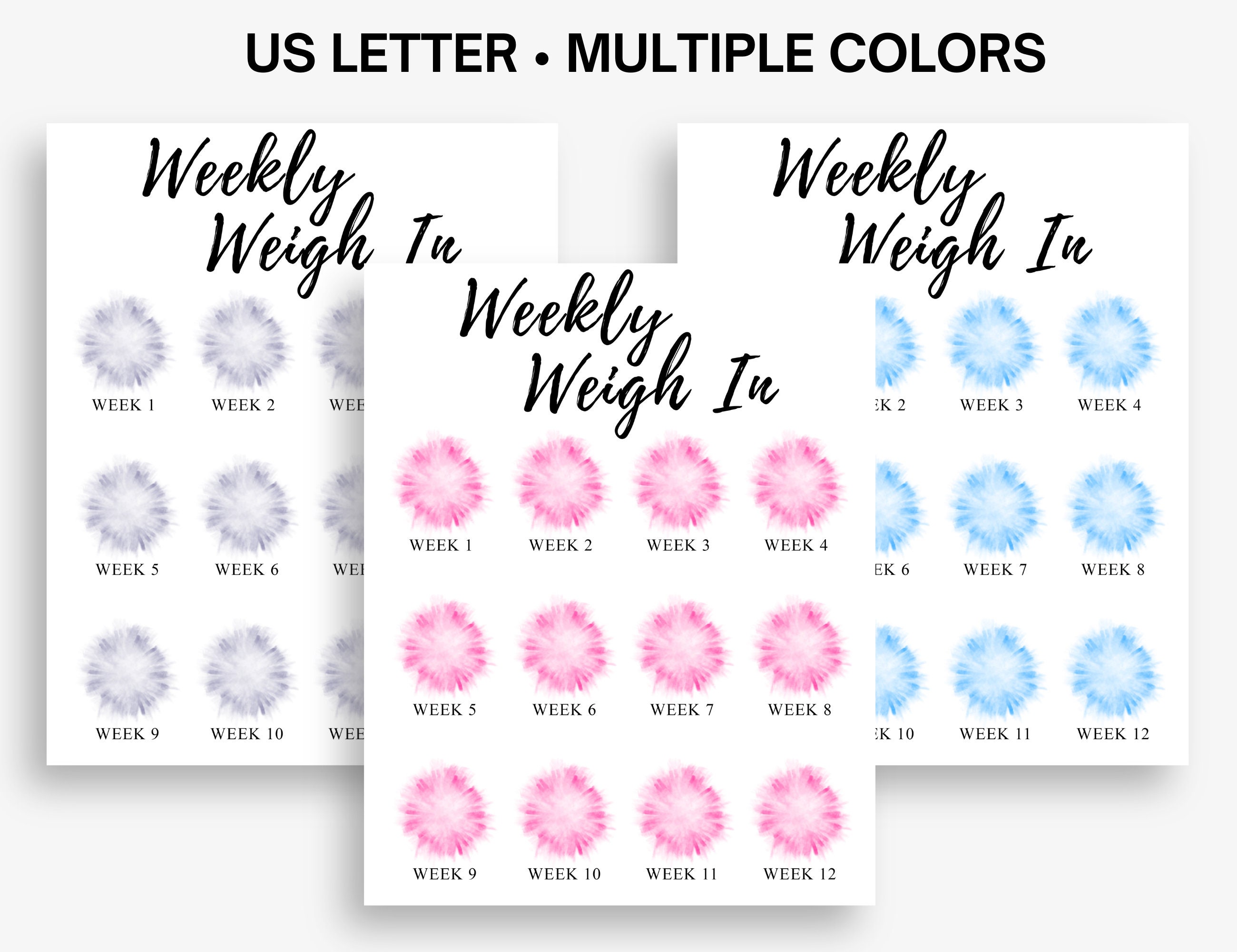 Printable Weekly Weigh in Tracker, Digital Weight Loss Tracker (6 Color ...