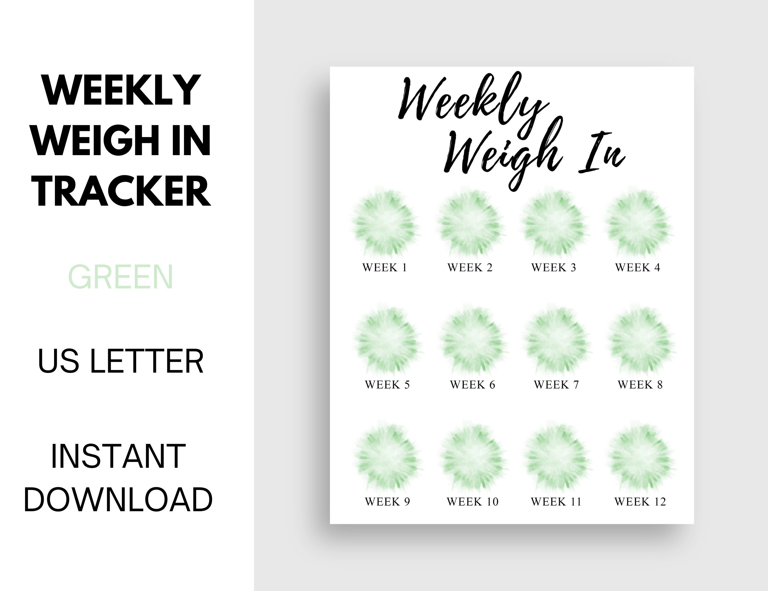 Printable Weekly Weigh in Tracker, Digital Weight Loss Tracker (6 Color ...