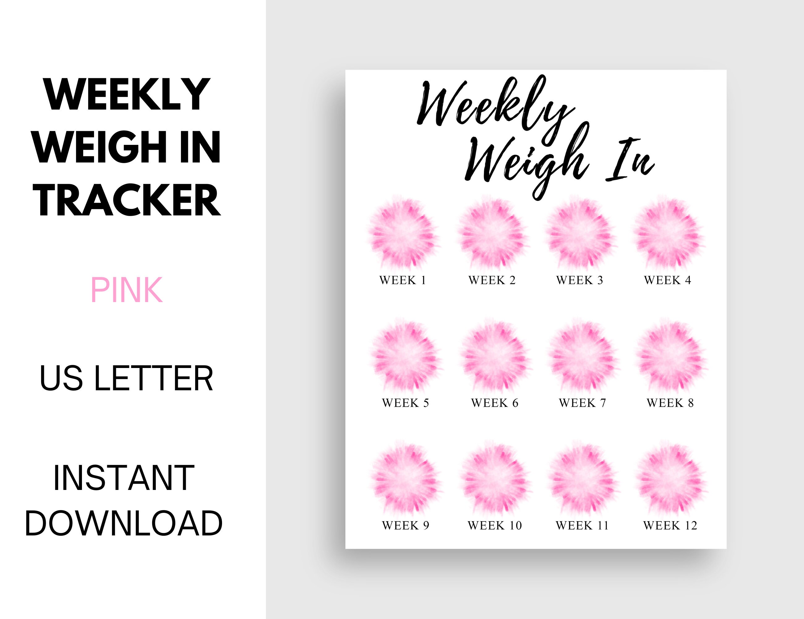 Printable Weekly Weigh in Tracker, Digital Weight Loss Tracker (6 Color ...