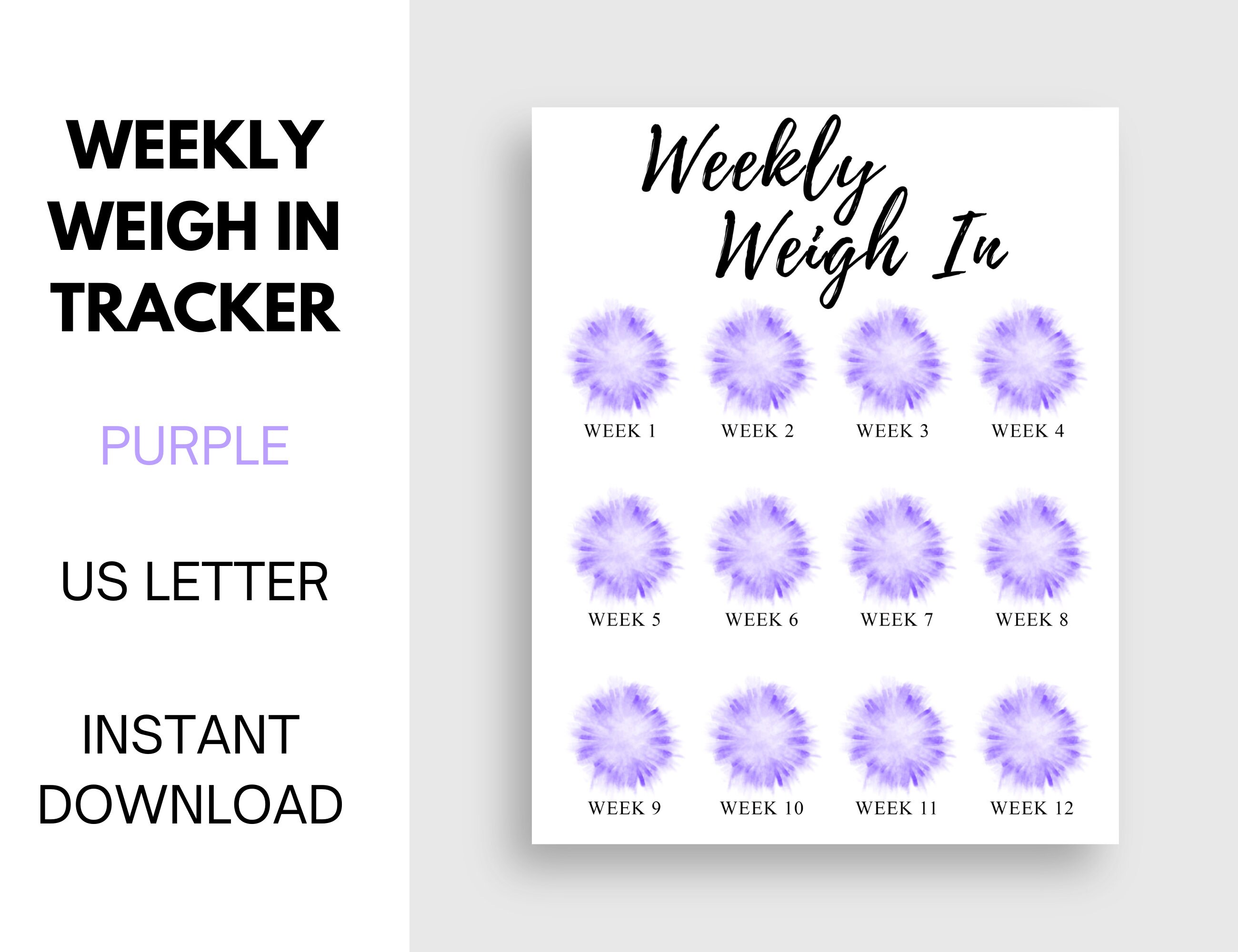 Printable Weekly Weigh in Tracker, Digital Weight Loss Tracker (6 Color ...