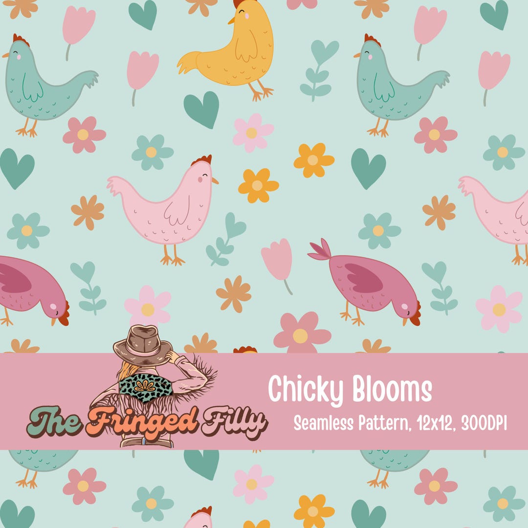 Chicken Seamless Fabric Pattern for Kids Clothing • Girly Floral Farm ...