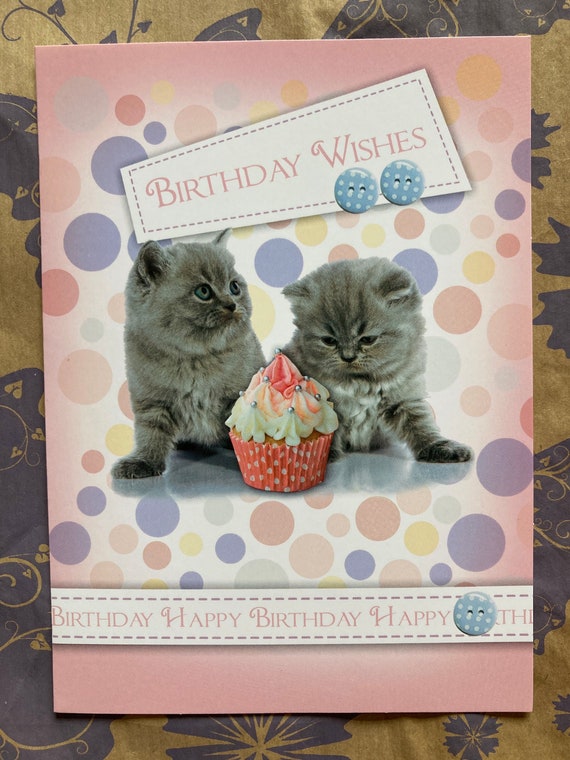 Happy Birthday Cat Greetings Card Etsy