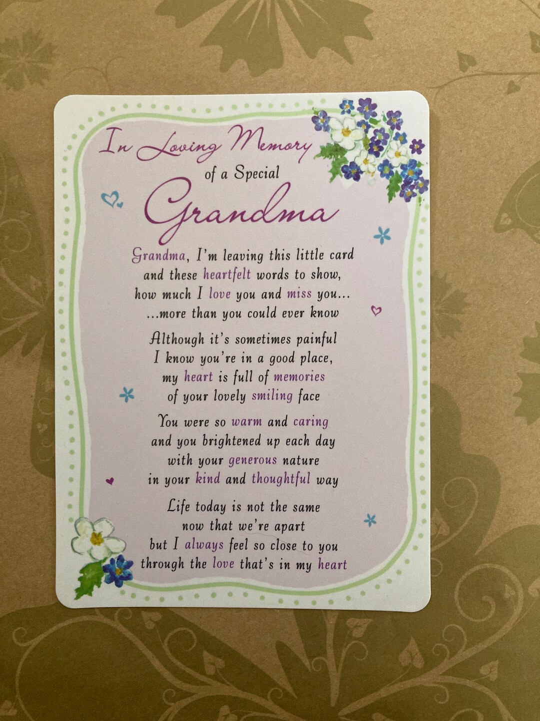 In Loving Memory of a Special Grandma Graveside Card Plastic - Etsy