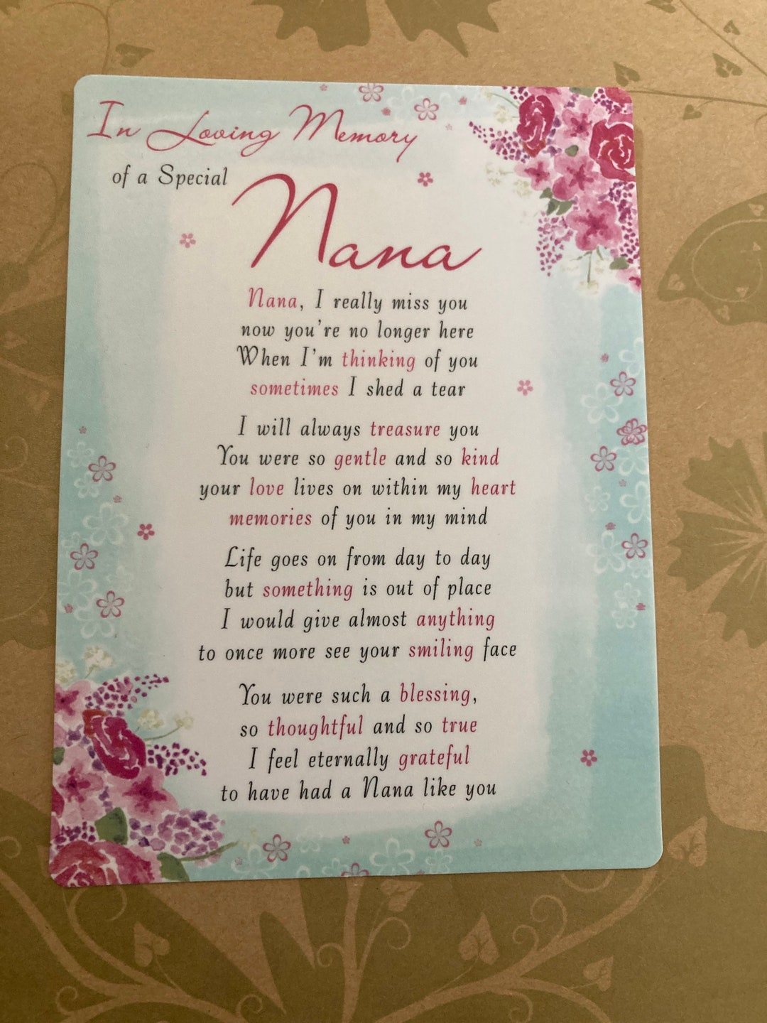In Loving Memory of a Special Nana Graveside Card Plastic A5 - Etsy UK