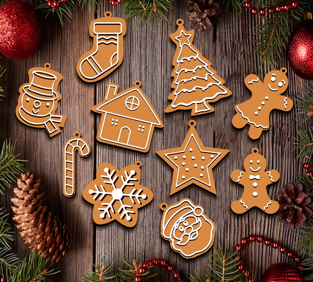 Christmas Gingerbread Ornament Bundle SVG Glowforge File - Etsy