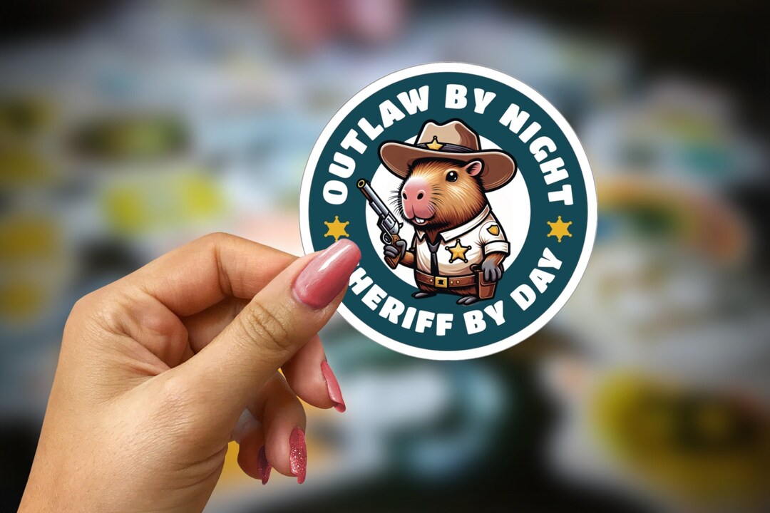 Funny Sheriff Capybara Sticker, Cute Capybara Vinyl Sticker, Animal ...
