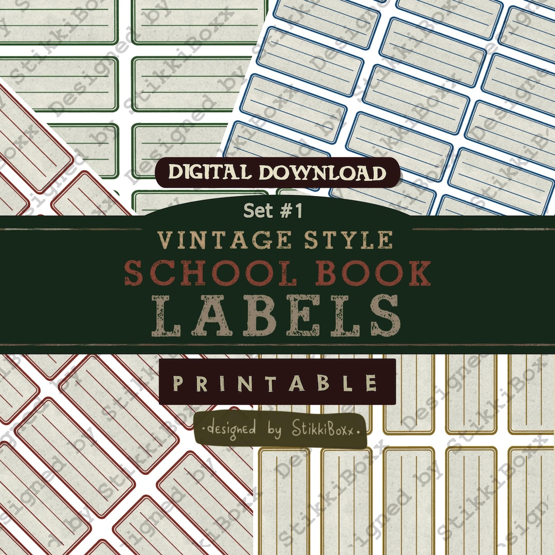 Vintage Schoolbook Printable Labels, Digital Download, Blank Label ...