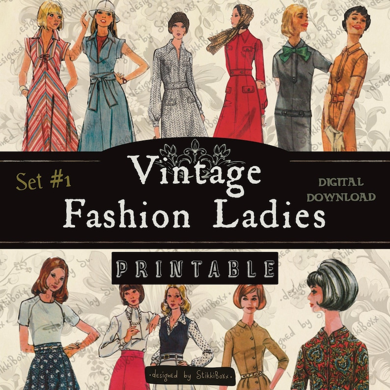 Fashion Ladies Paper Dolls Fussy Cut Digital Download Printables Art ...