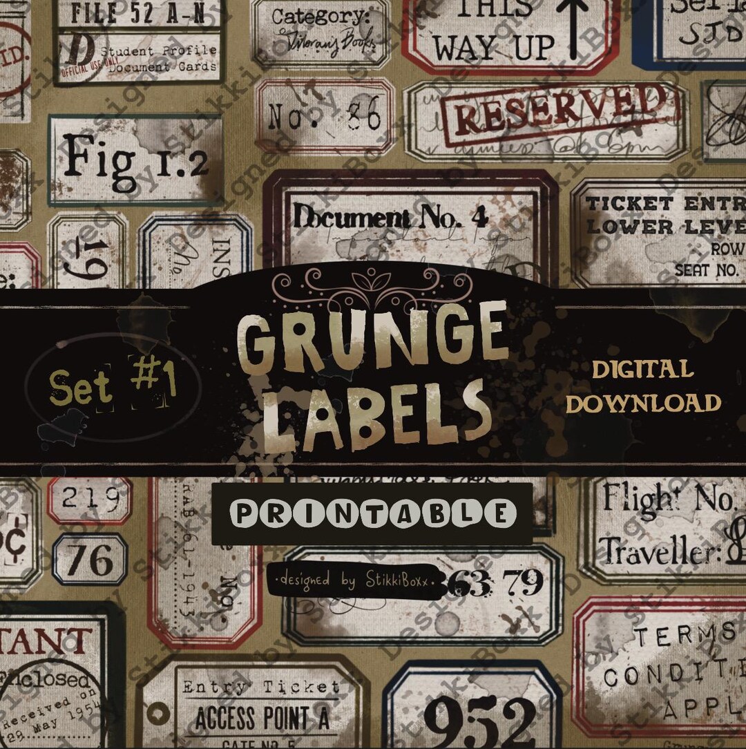 Grungy Style Fussy Cut Labels, Digital Download, Assorted Printable ...