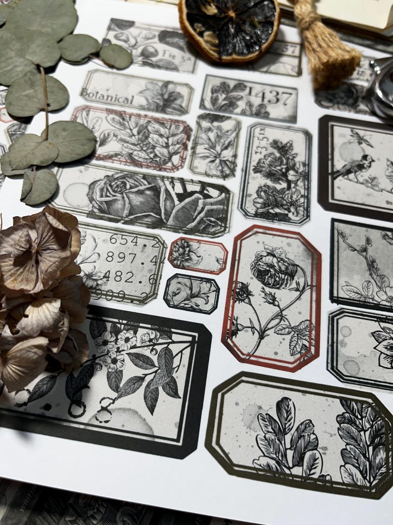 Vintage Botanical Labels, Grungy Ephemera for Junk Journaling (digital ...