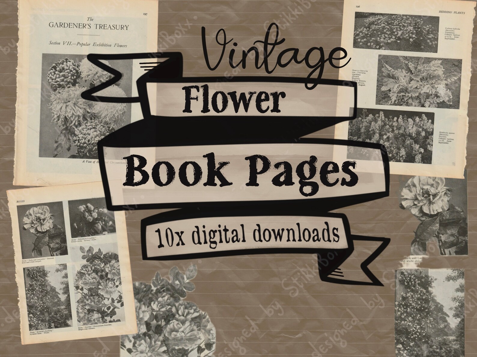 Vintage Flower Book Pages Digital Download Printable Junk Art Journal ...