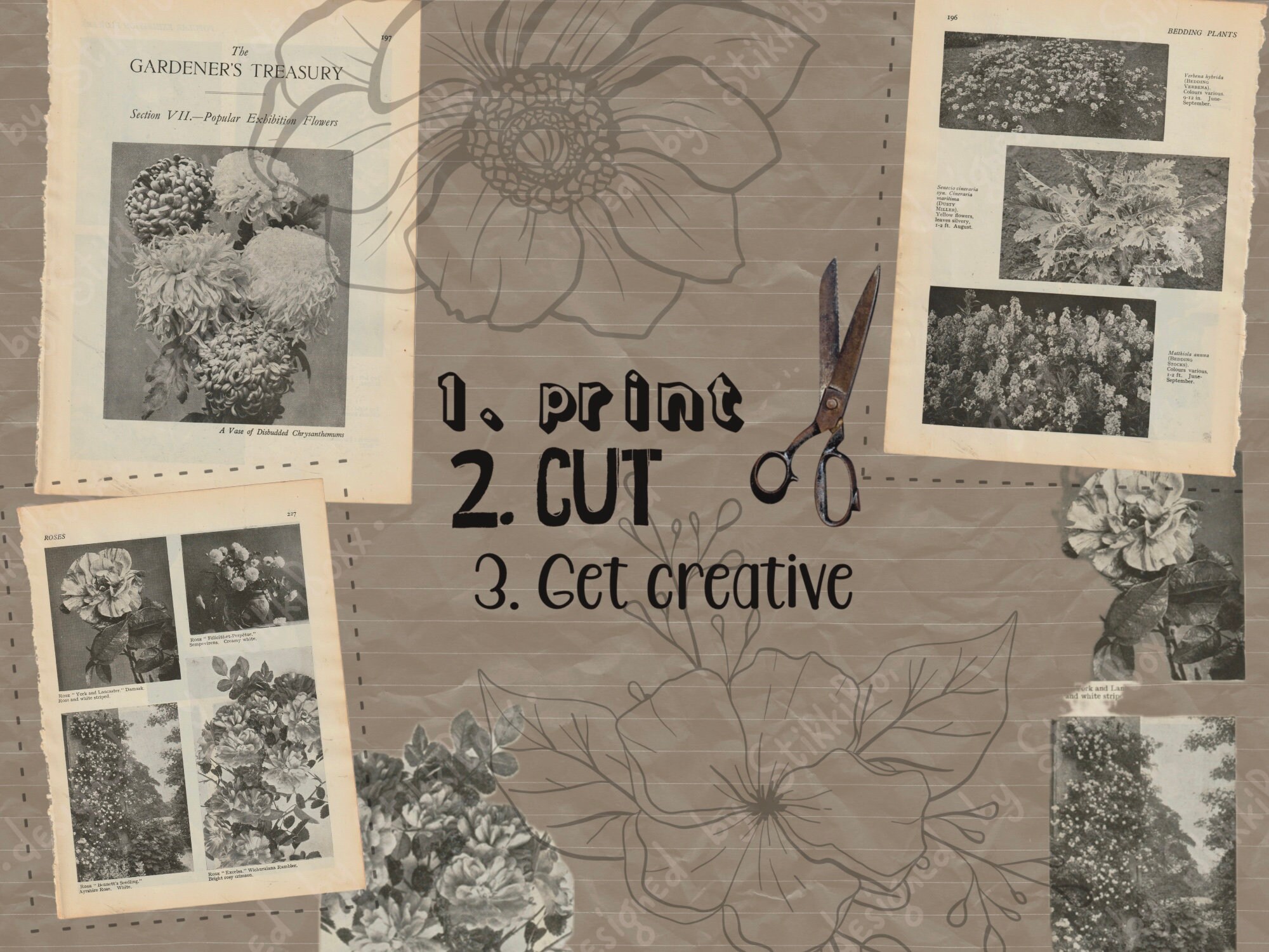 Vintage Flower Book Pages Digital Download Printable Junk Art Journal ...