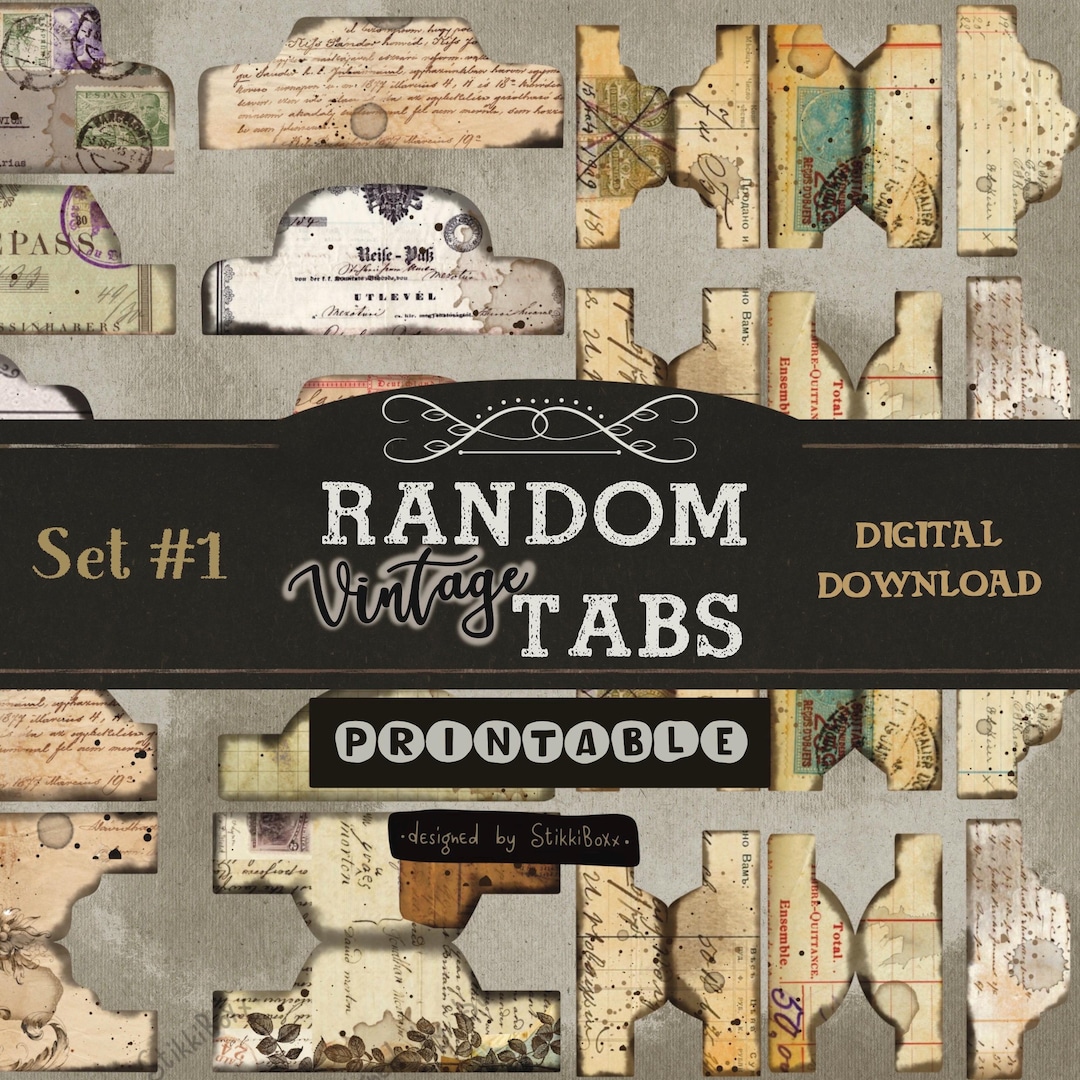 Page Tabs, Vintage Ephemera, Digital Download, Junk Journal, Fussy Cut ...