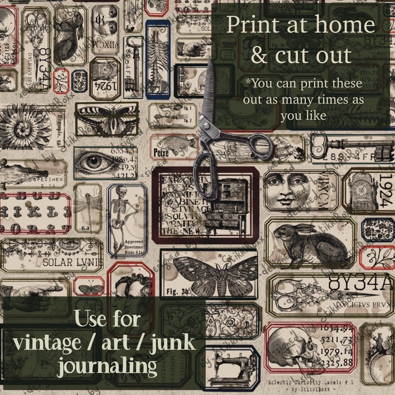 Eclectic Vintage Image Label Junk Journaling Style Decorative Ephemera ...