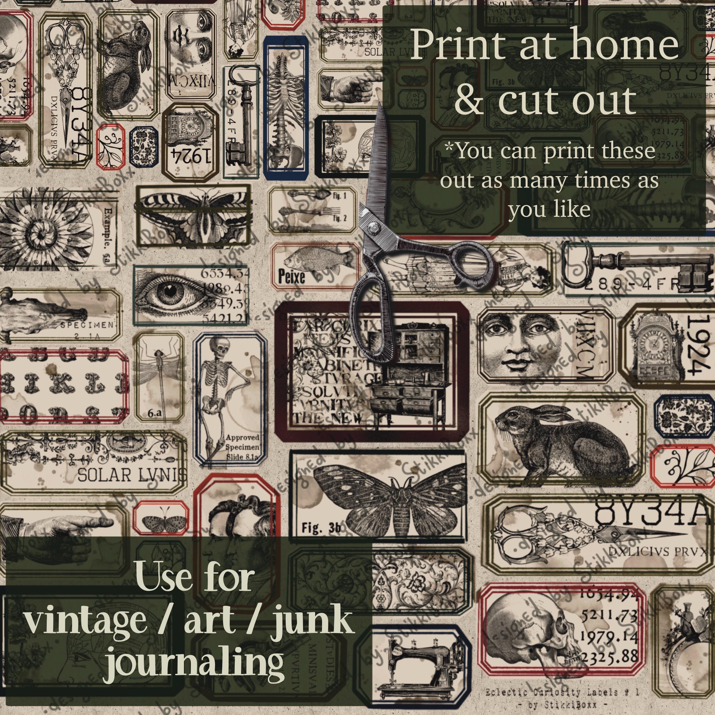 Eclectic Vintage Image Label Junk Journaling Style Decorative Ephemera ...