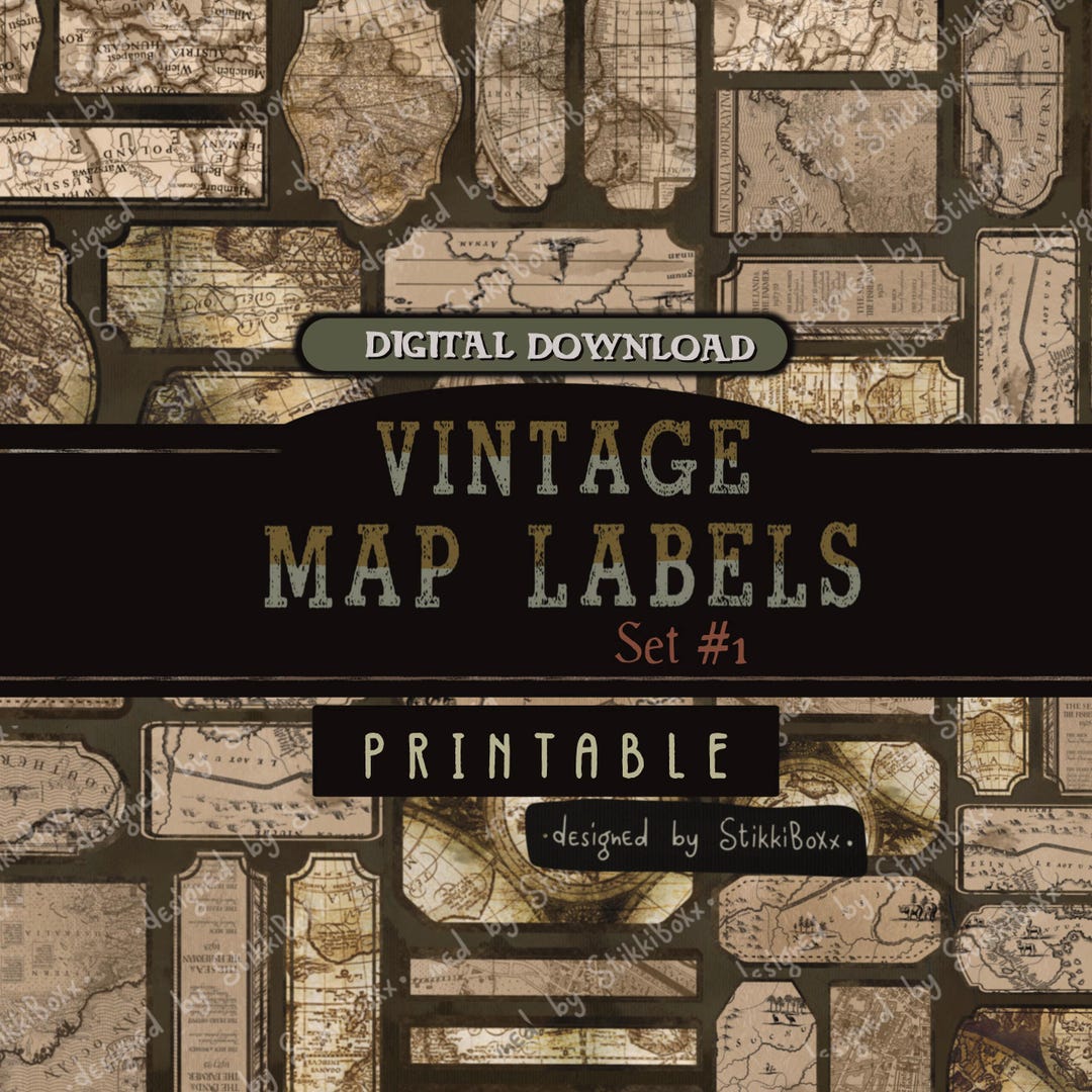 Vintage Printable Old World Map Labels, Junk Journal Ephemera, Digital ...