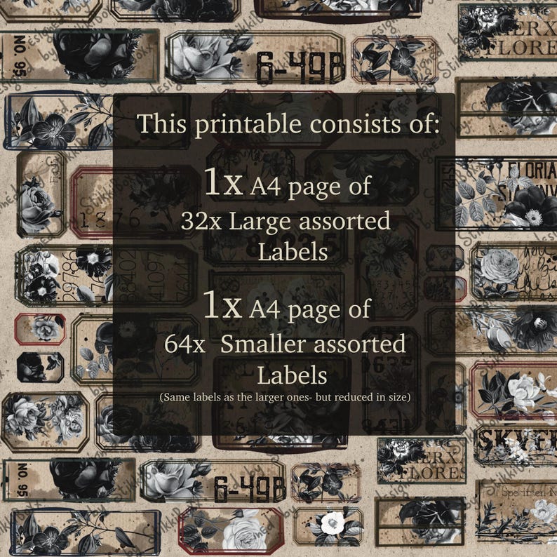Grungy Vintage Flower Image Label Junk Journaling Style Decorative ...
