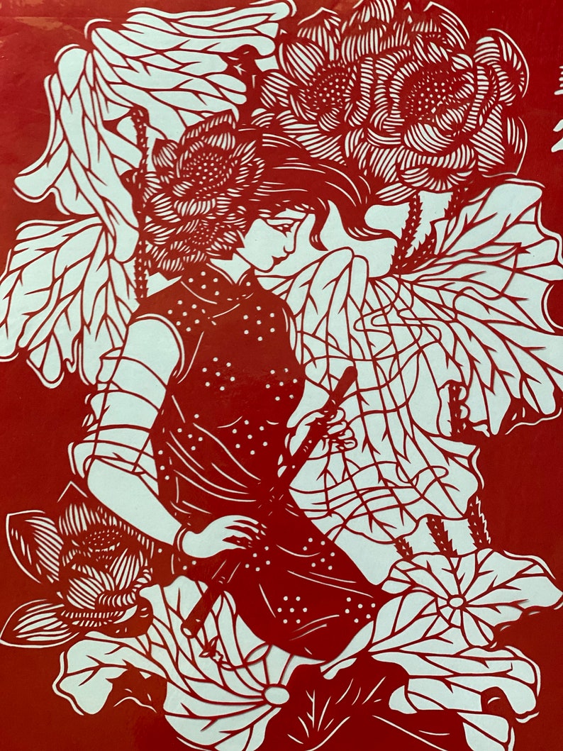 Asian Traditional Art Paper Cutouts - Lotus Flower Character Paper ...