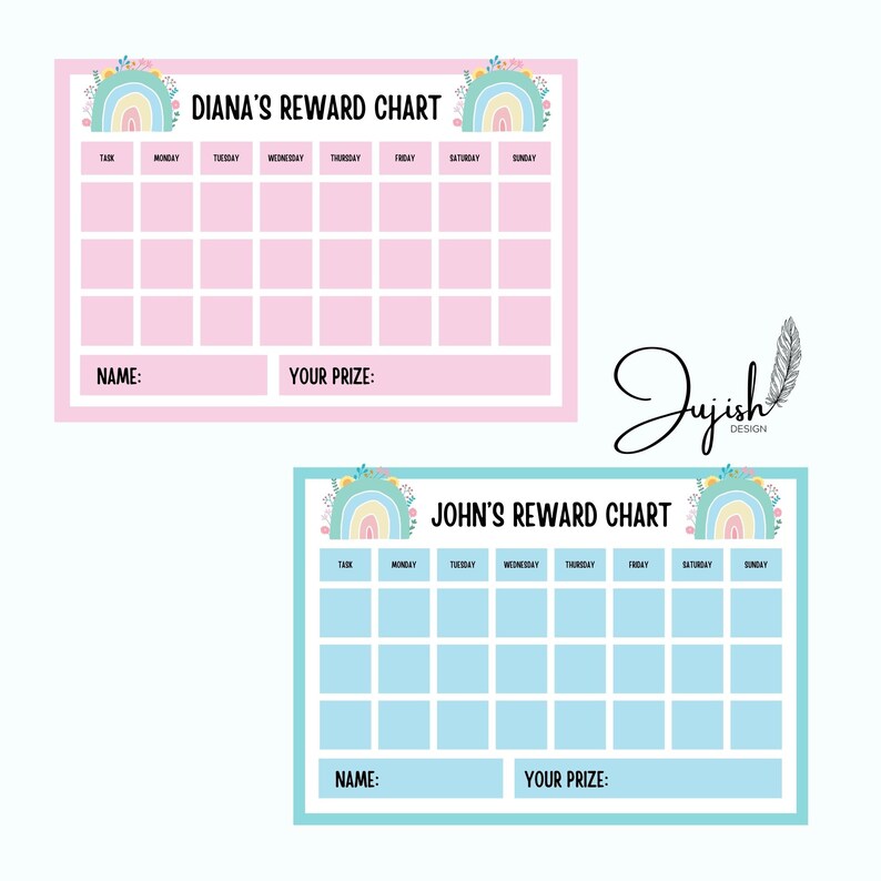 Custom Name Reward Chart, Blue and Pink Printable, Reward Chart ...