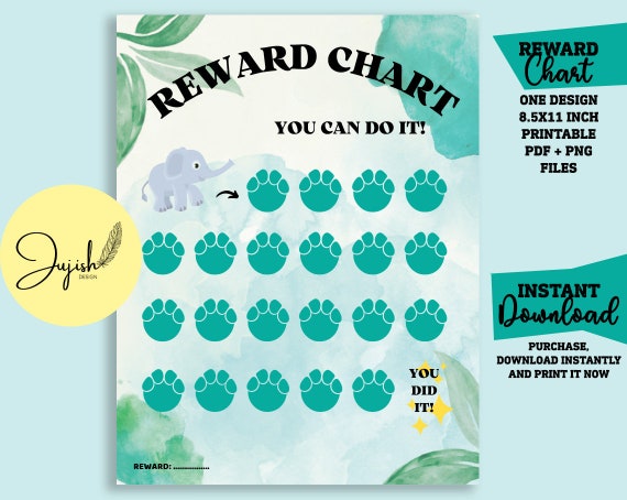 Printable Reward Chart for Kids Elephant Reward Card for - Etsy Australia