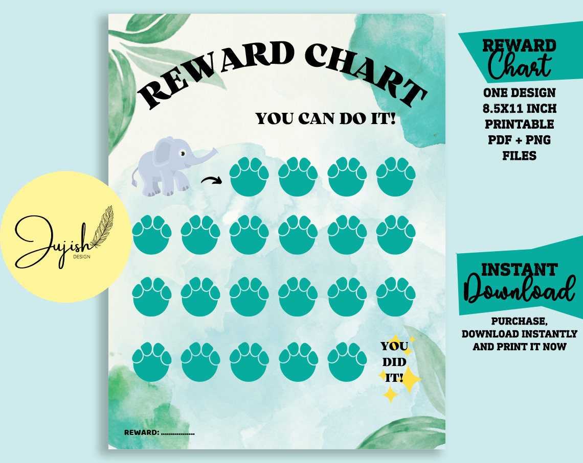 Printable Reward Chart for Kids Elephant Reward Card for - Etsy Australia