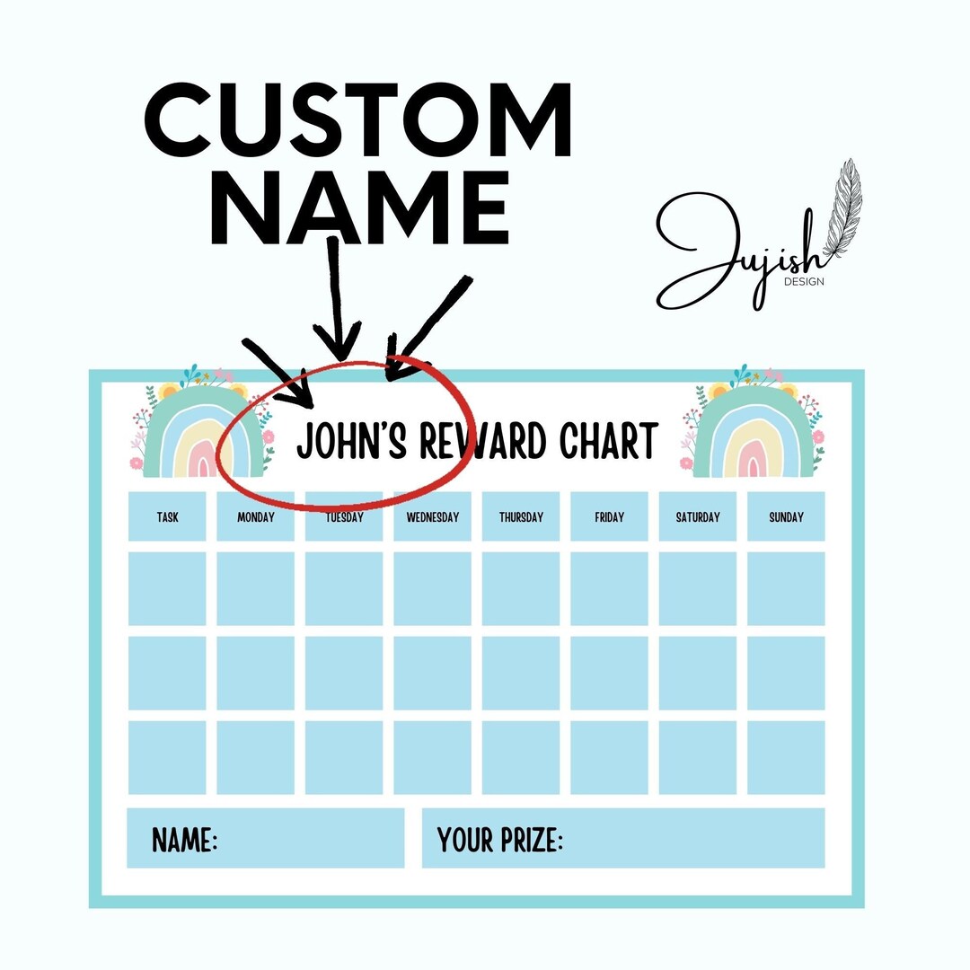 Custom Name Reward Chart, Blue and Pink Printable, Reward Chart ...