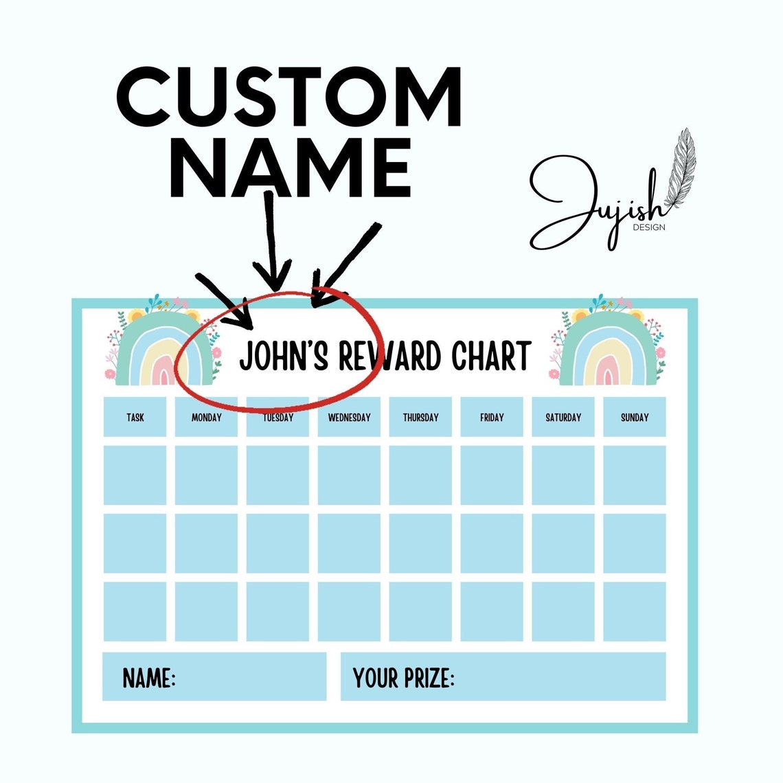 Custom Name Reward Chart, Blue and Pink Printable, Reward Chart ...