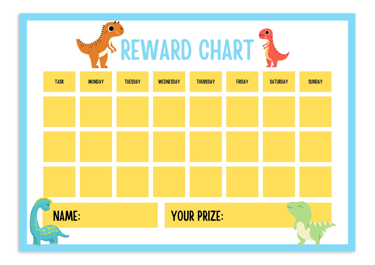 Dinosaur Behavior Chart,t-rex Reward Chore Chart,printable Dinosaur ...