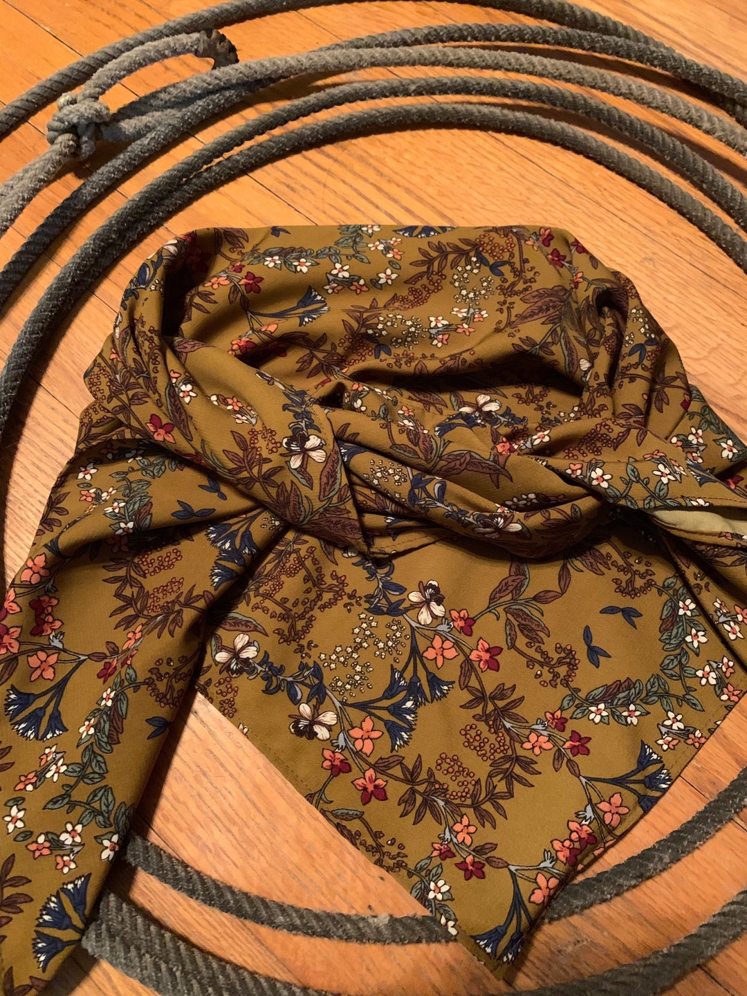 Dark Mustard Floral Wranglin Rag Cowboy Scarf Wild Rag - Etsy
