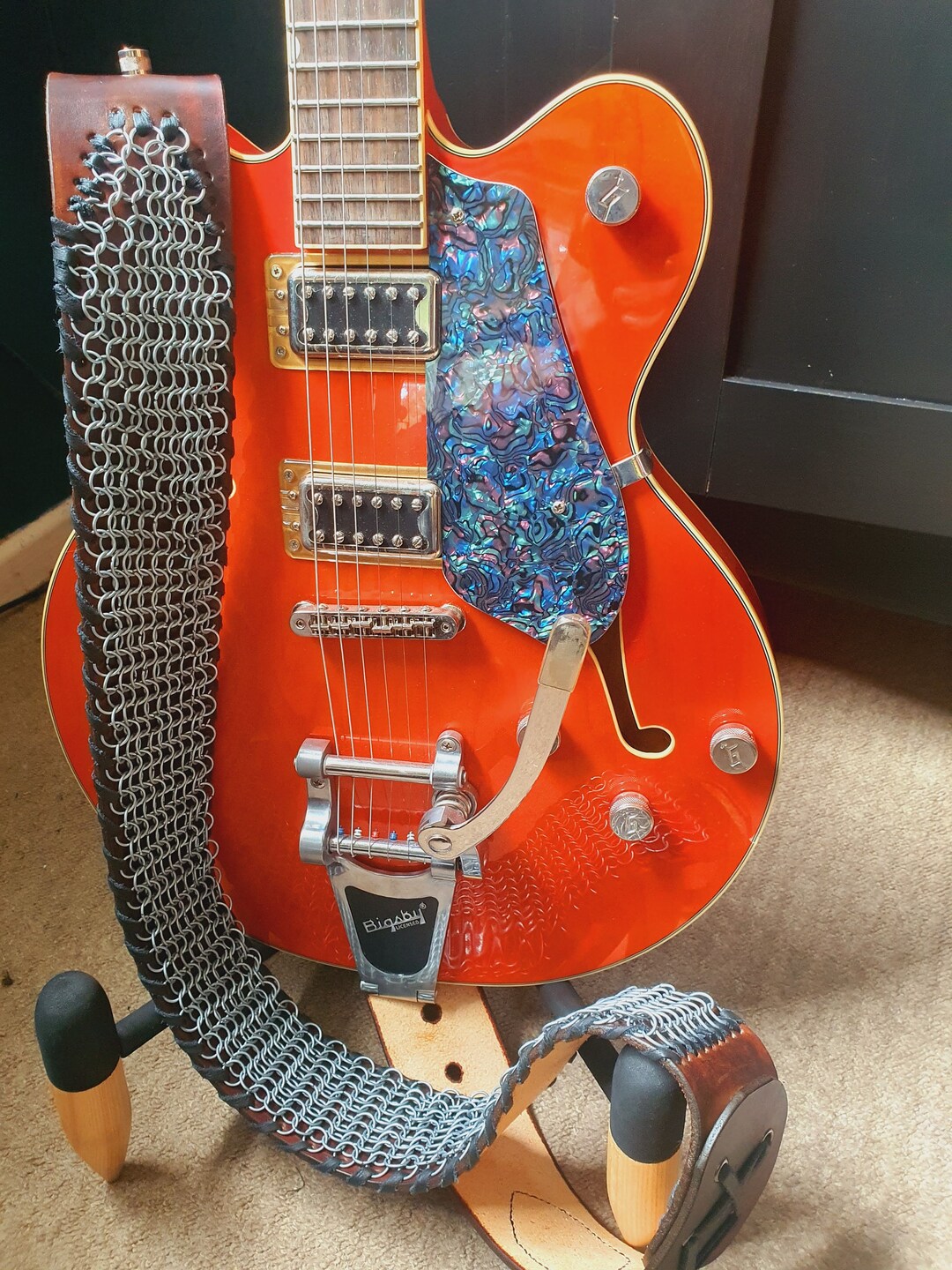 Leather and Chainmail Guitar Strap - Etsy UK