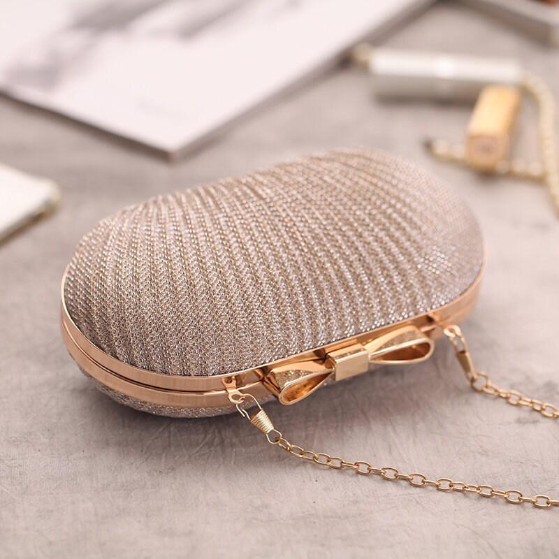 Classic Vintage Top Handle Metallic Oval Clutch Handbag Evening Bags ...