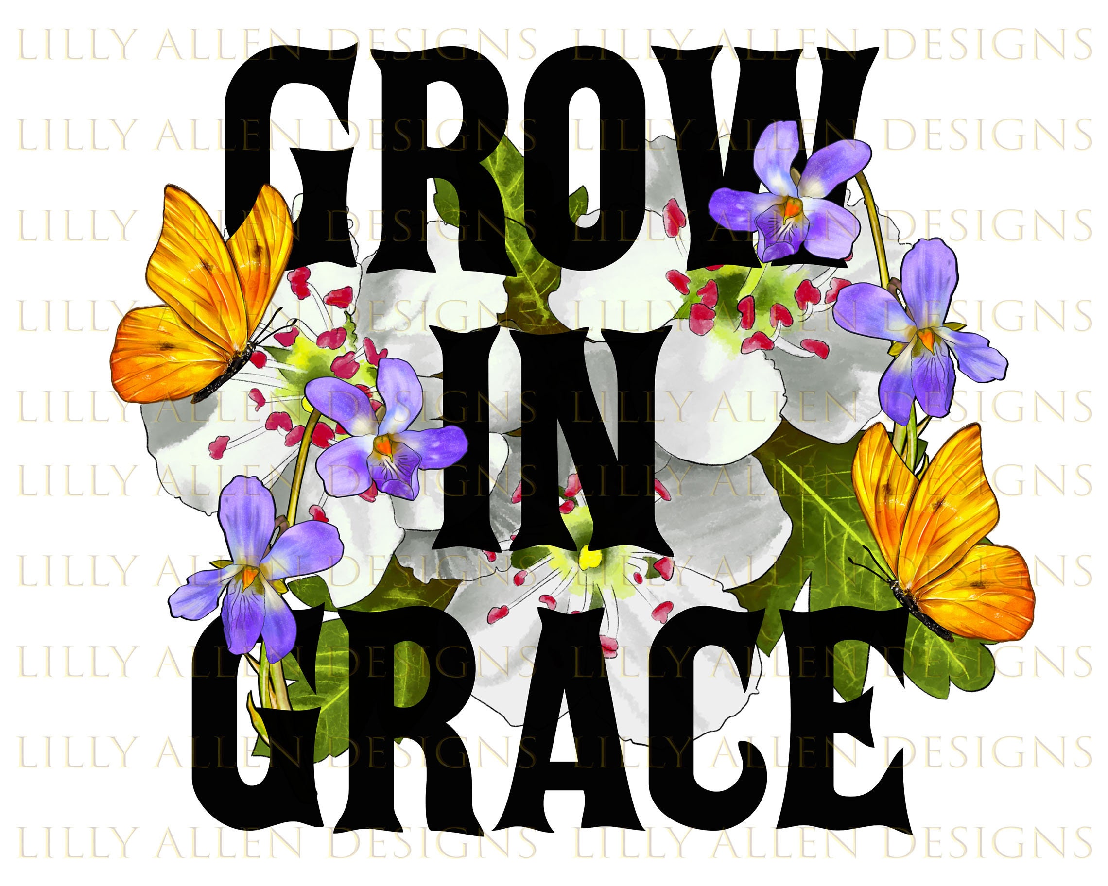 Grow in Grace Png Sublimation Design, Grow in Grace Clipart, Butterfly ...