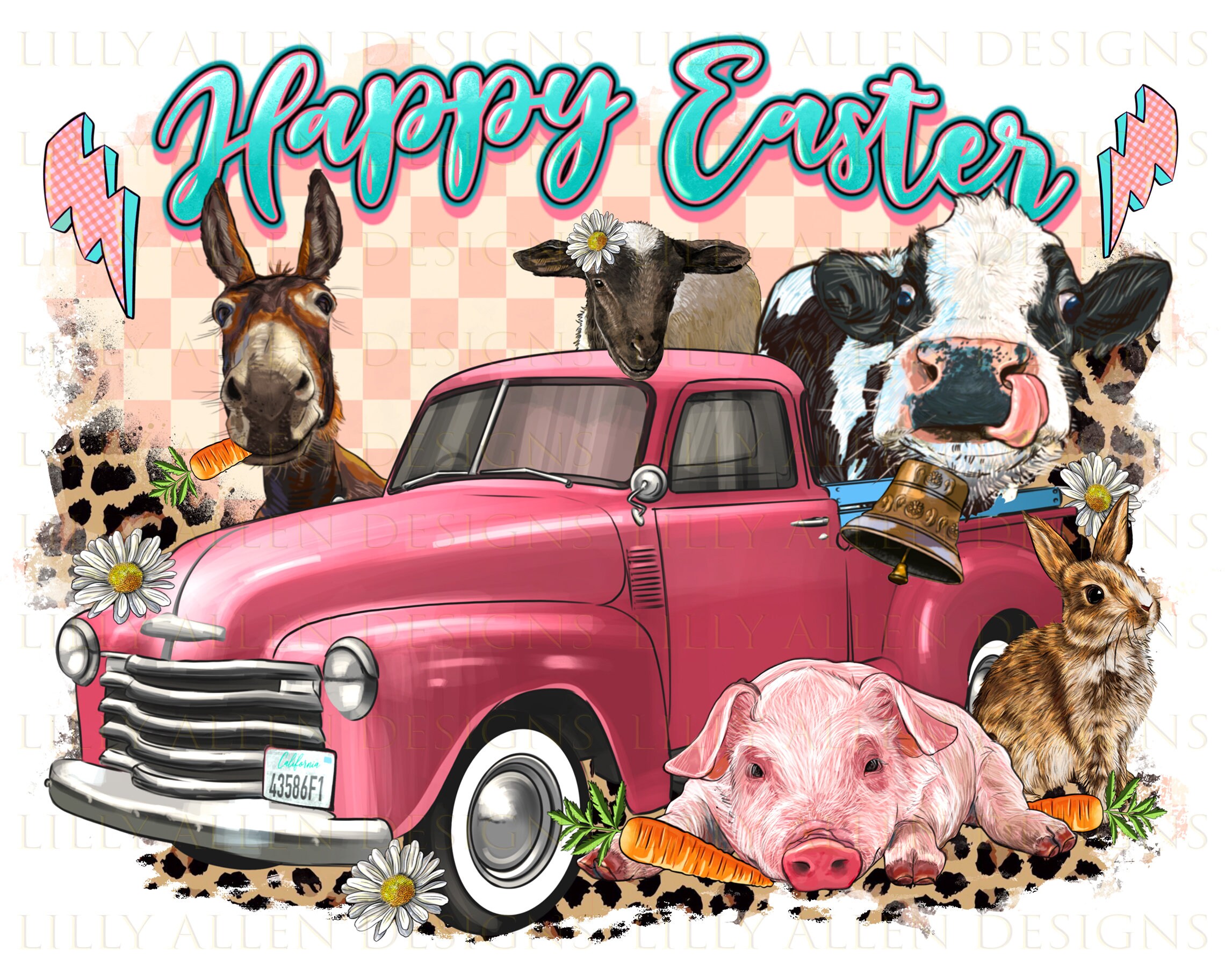 Happy Easter Truckwith Easter Farm Animals Png Sublimation Design ...