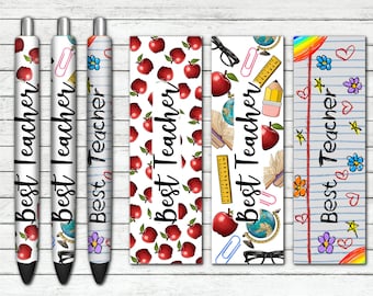 Teacher Pen Wrap Png Sublimation Design, Books and Apples Pen Wrap Png ...