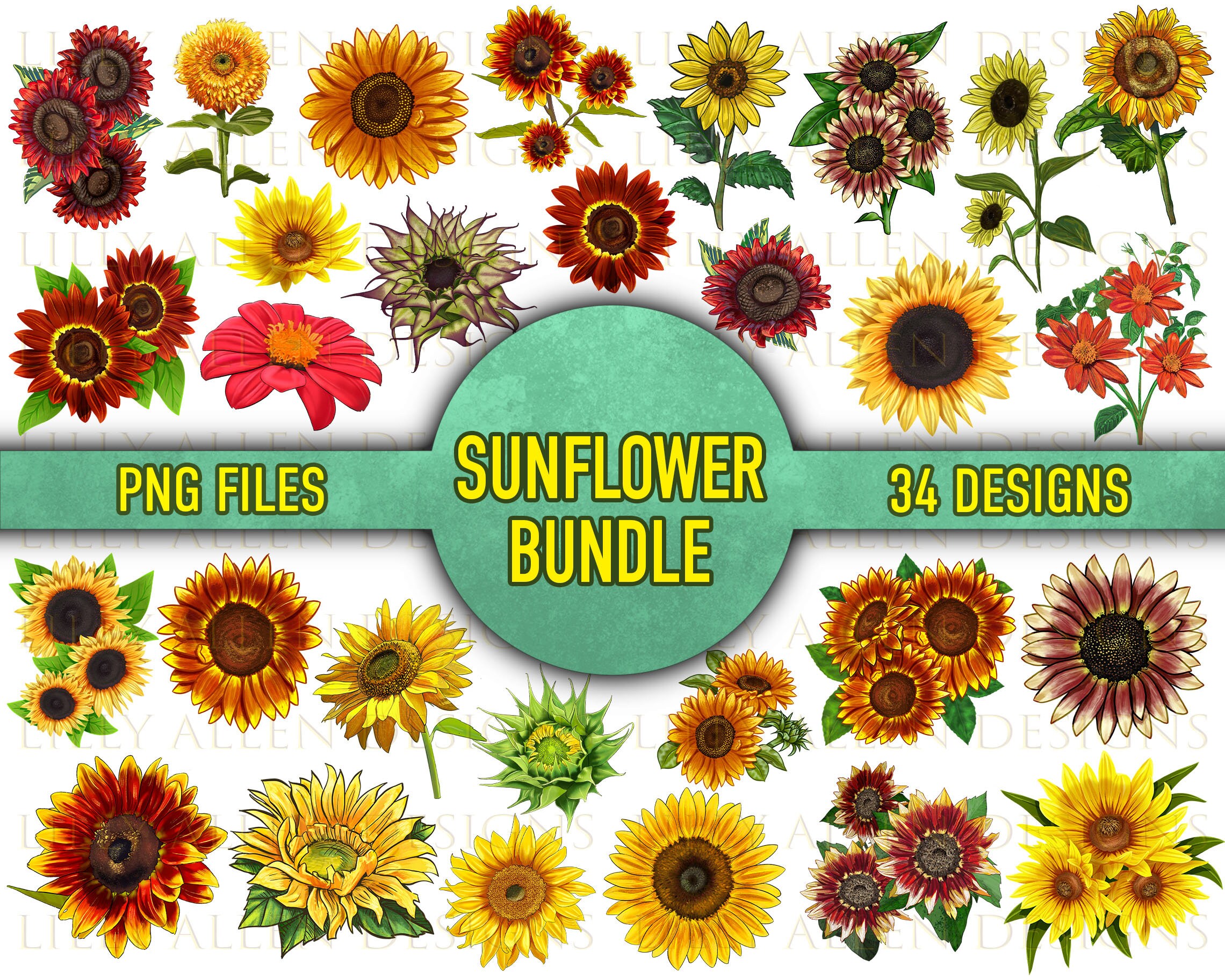 Sunflower Bundle Png Sublimation Design Set of 34 Sunflower - Etsy
