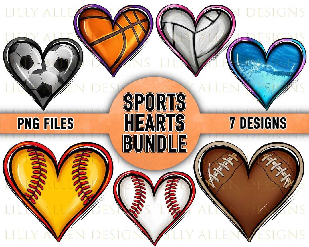 Sport Hearts Png Sublimation Design Bundle, Hearts Png Bundle, Sport ...