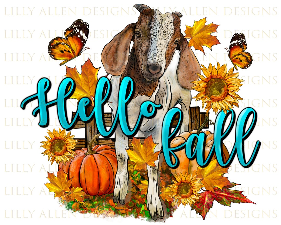 Hello Fall Boer Goat Png Sublimation Design, Pumpkin Fall Goat Png ...