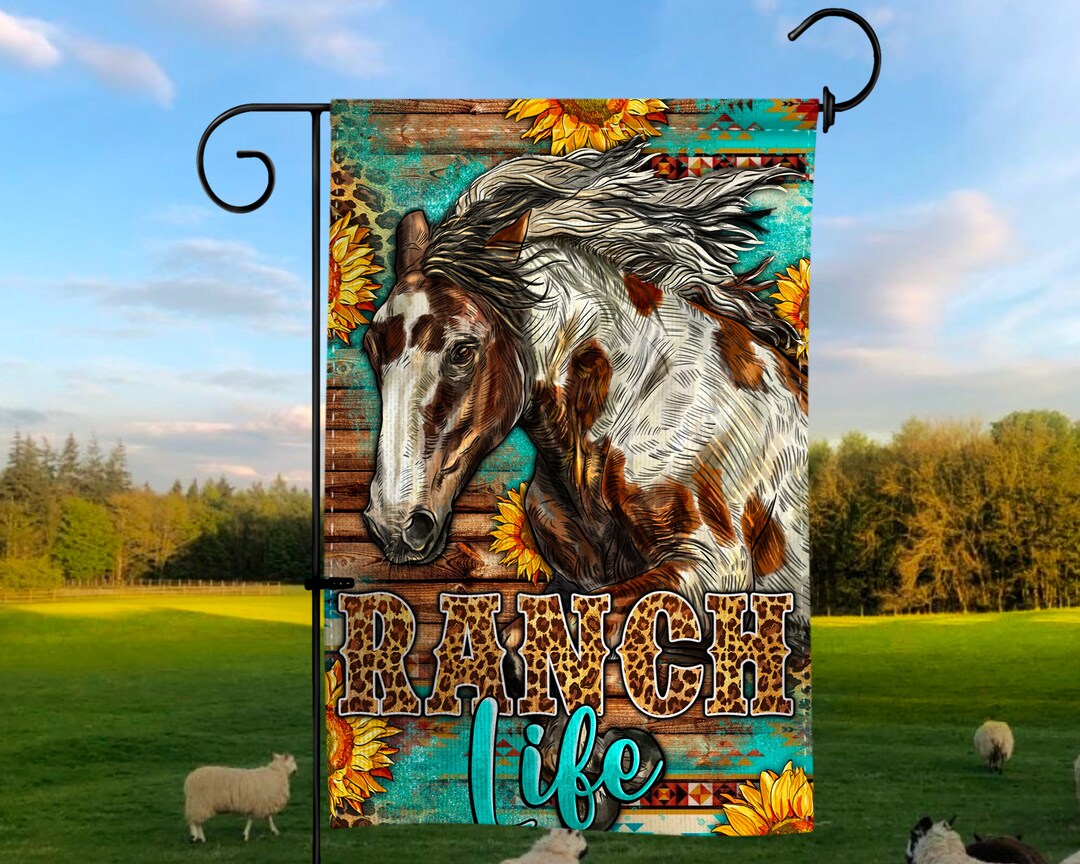 Western Ranch Life Mustang Horse Garden Flag Png, Horse Sublimation ...