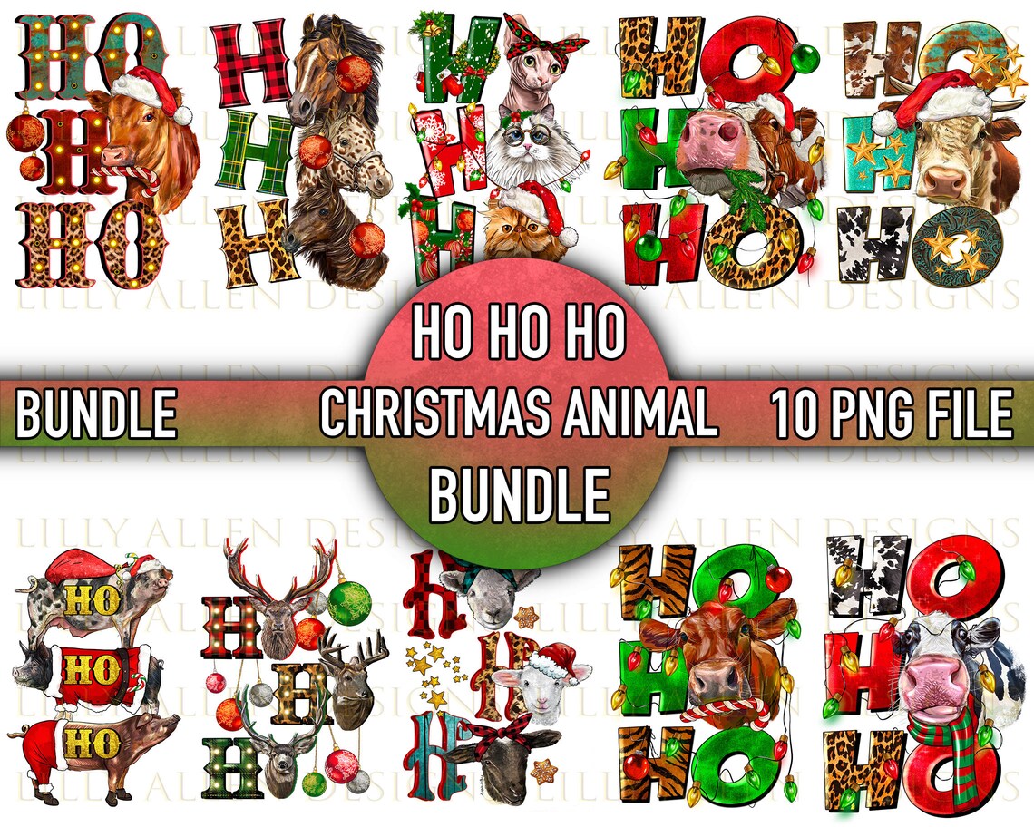 Ho Ho Ho Christmas Animal Bundle Png Sublimation Design Set - Etsy