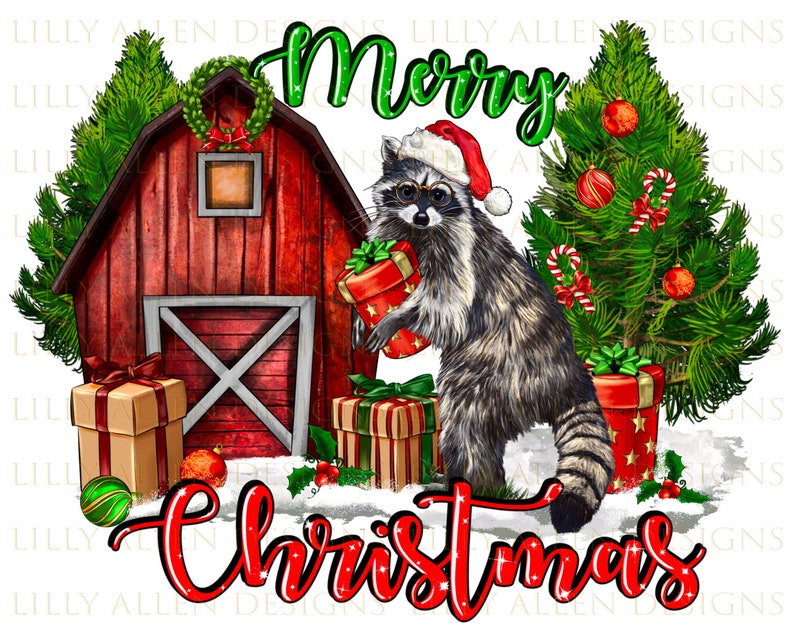Merry Christmas Raccoon Png Sublimation Design Christmas - Etsy