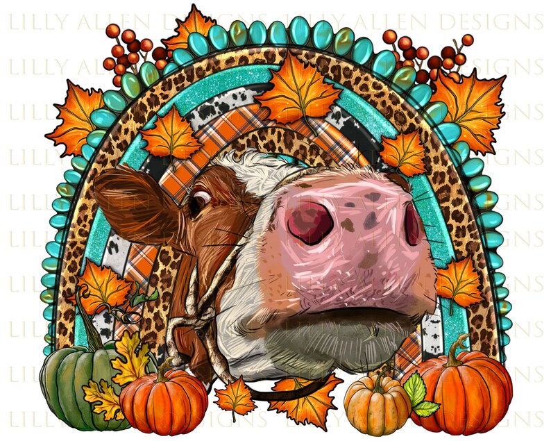 Fall Cow Rainbow Png Sublimation Design Western Fall Cow - Etsy